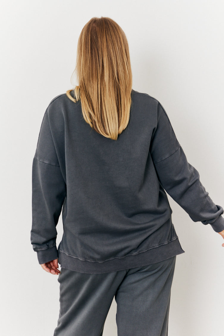 Grey Wash V Neck Split Hem Sweatshirt – InTheStyle
