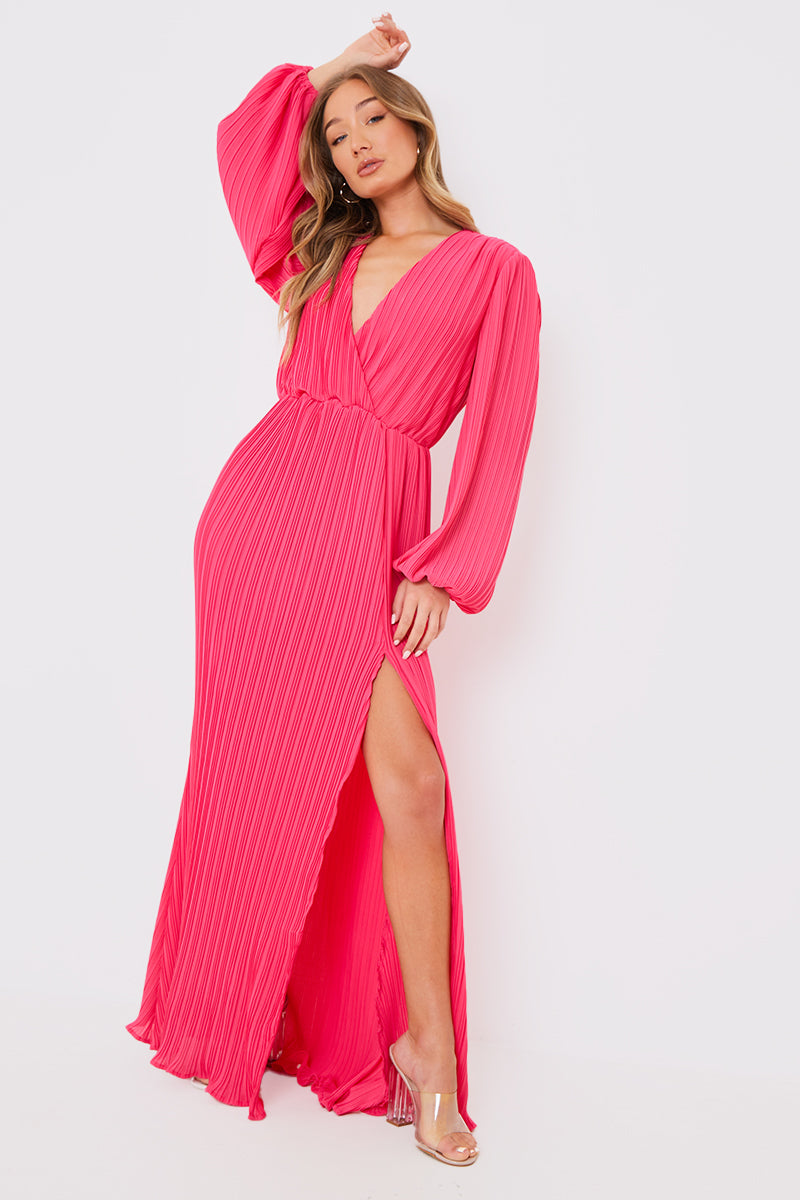 Plisse Ballon Sleeve Maxi Dress – InTheStyle