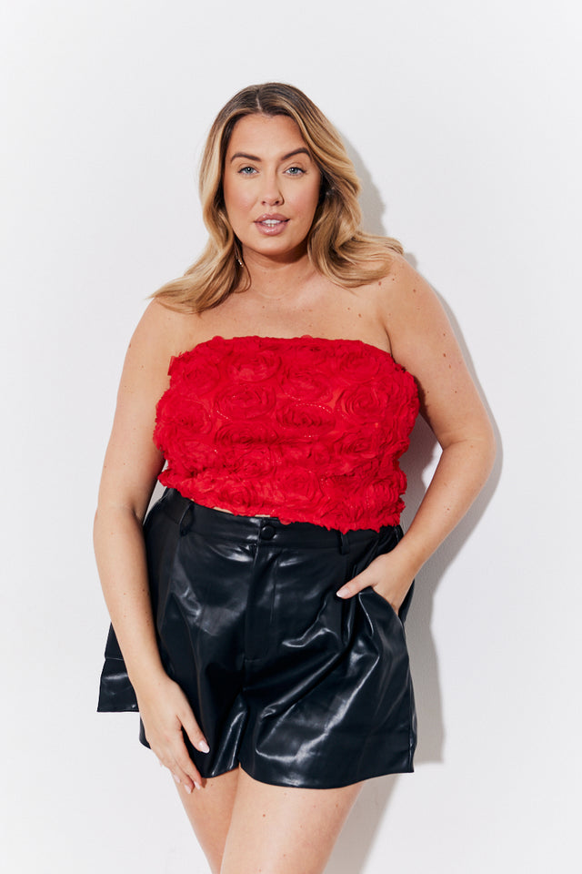 Red 3D Floral Bandeau Top – InTheStyle