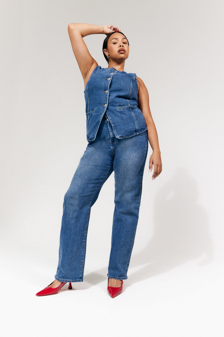 Denim Crew Neck Waistcoat – InTheStyle
