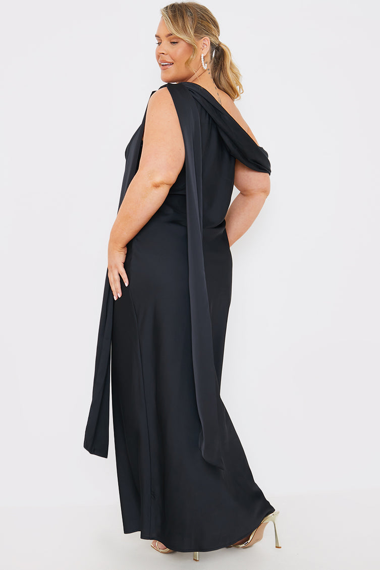 Satin Asymmetric Draped Neckline Maxi Dress – InTheStyle