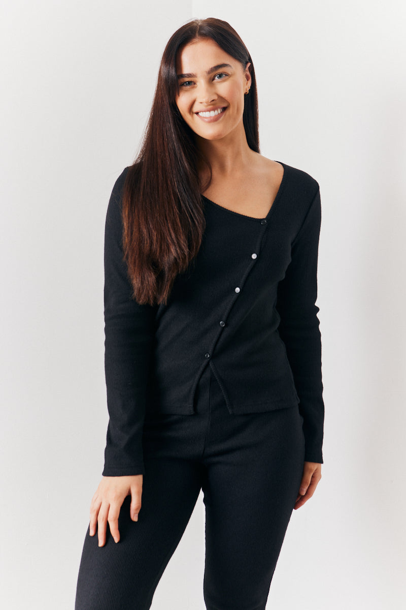 Brushed Rib Asymmetric Co-Ord Top – InTheStyle