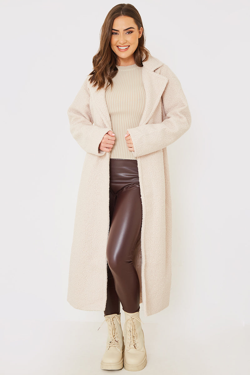 Textured Borg Longline Belted Coat – InTheStyle