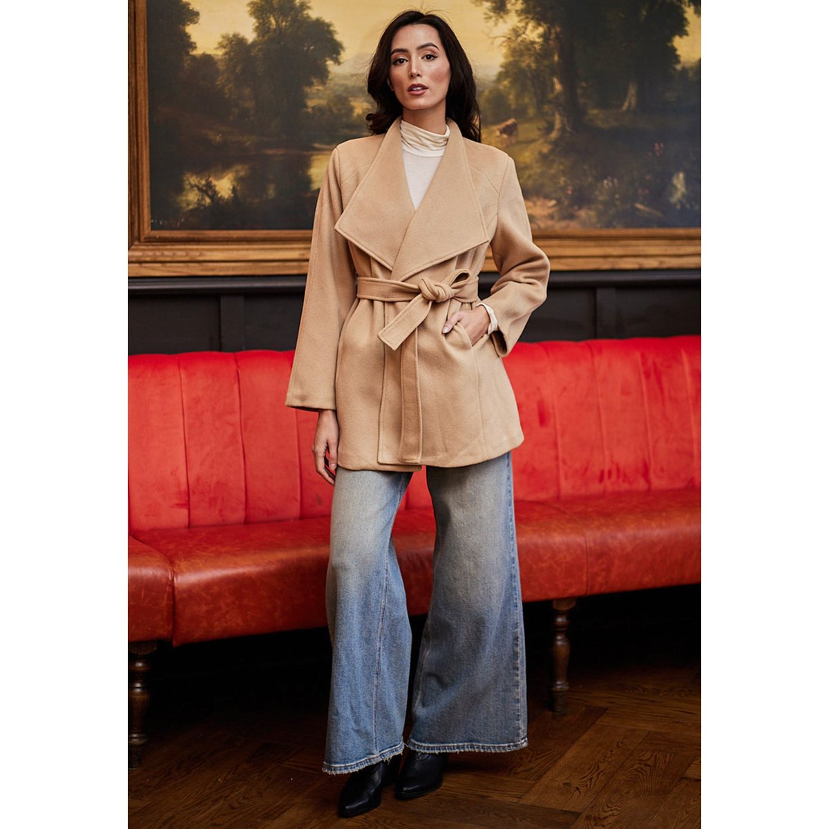 Belted Short Coat in Beige – InTheStyle