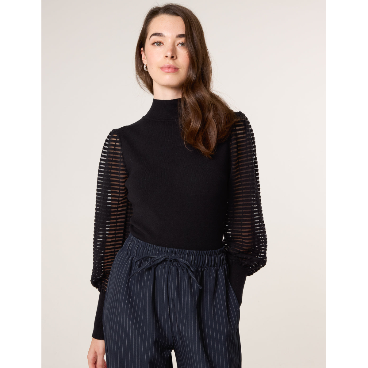 Semi-Sheer Mesh Panel Long Sleeve Jumper – InTheStyle