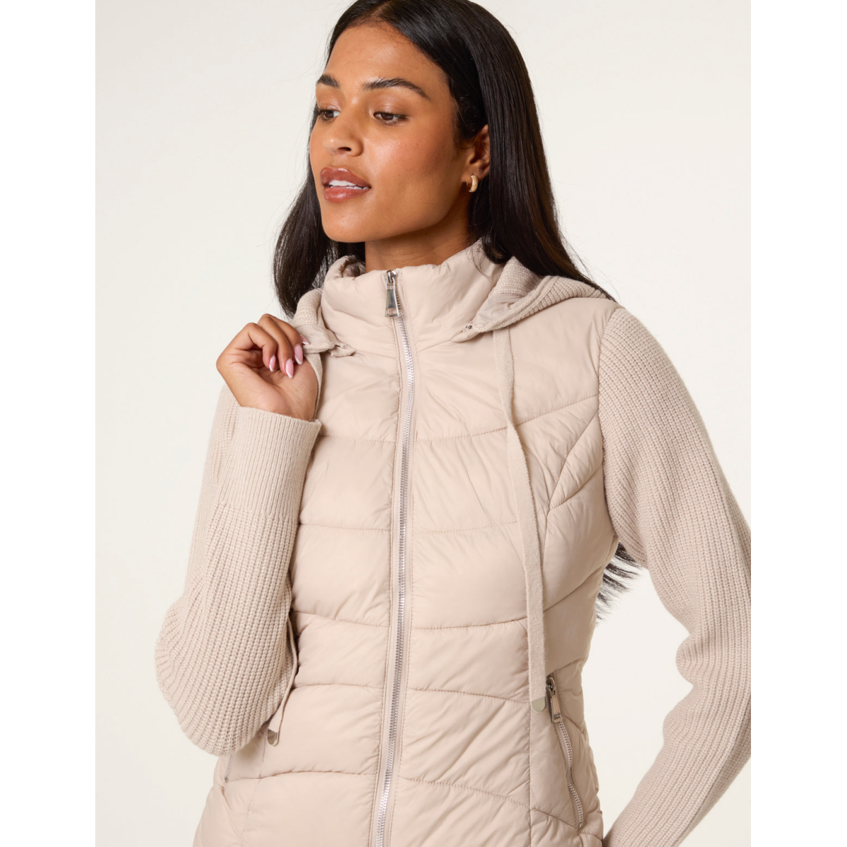Knitted Sleeve Puffer Jacket – InTheStyle