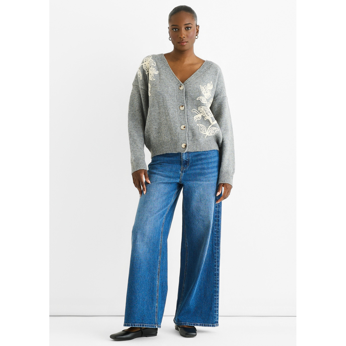 Grey Floral Appliqué Wool Mix Cardigan – InTheStyle