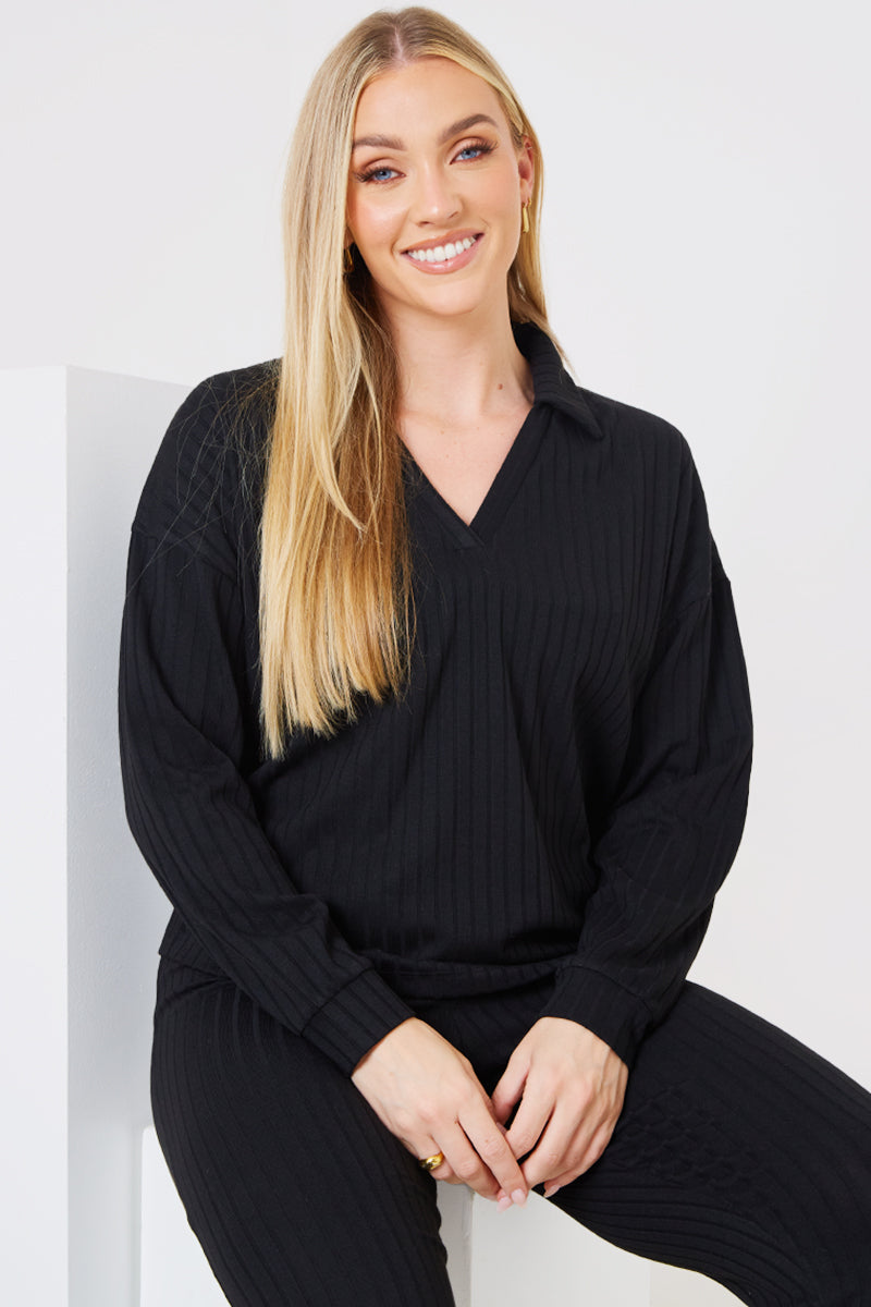 Rib Collared Oversized Top – InTheStyle