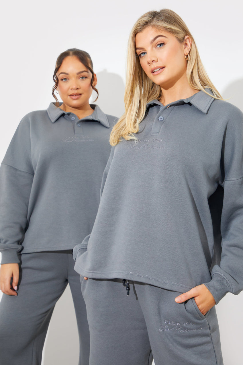 Collared Button Up Jersey Sweatshirt – InTheStyle