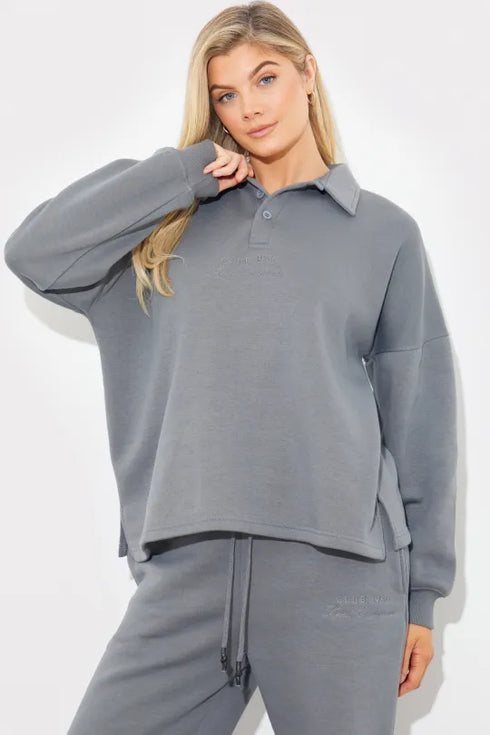Collared Button Up Jersey Sweatshirt – InTheStyle