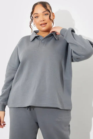 Collared Button Up Jersey Sweatshirt – InTheStyle