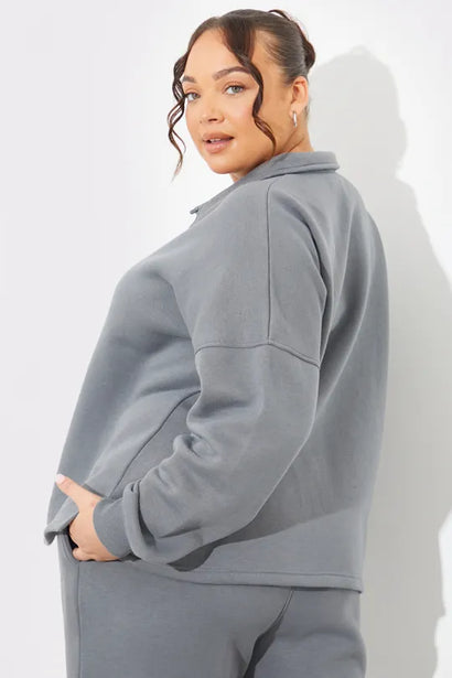 Collared Button Up Jersey Sweatshirt – InTheStyle