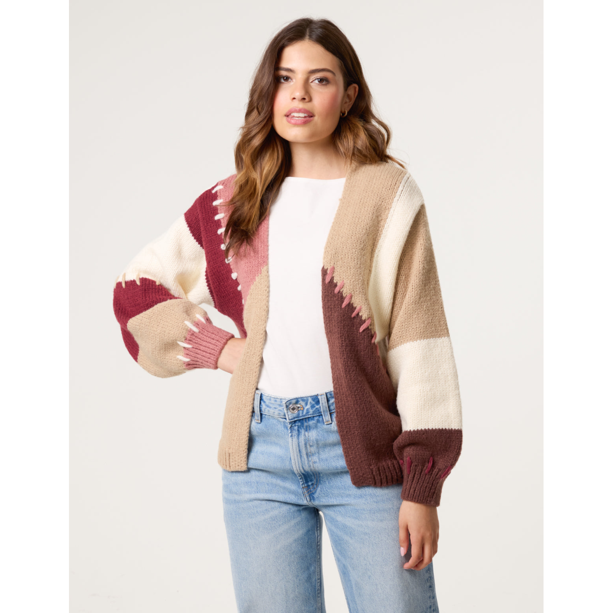 Blanket Stitch Detailed Colourblock Cardigan – InTheStyle